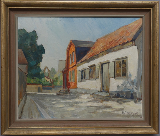 KNUT NORMAN. Olja på pannå, Huset, Signerad. Konst - Måleri - Auctionet