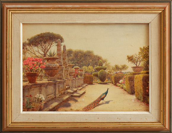 ERNEST ARTHUR ROWE. Motivo de jardín, acuarela, firmado EA Rowe. Arte ...