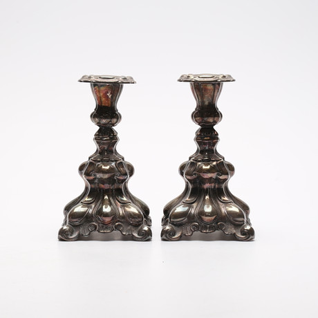 CANDLES, a pair, nickel silver, rococo style, 20th century. Lighting ...