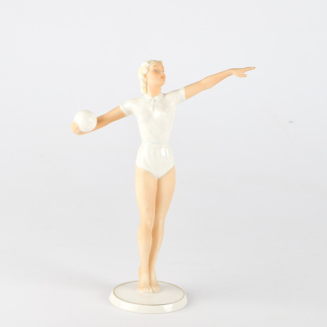 FIGURINE, porcelain, woman with ball, Schaubach Kunst, Germany, mid ...
