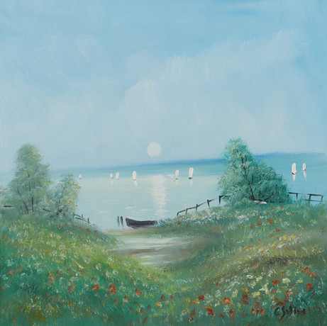 CARL JULIUS. Coastal scene with boats, oil on canvas, signed C. Julius ...