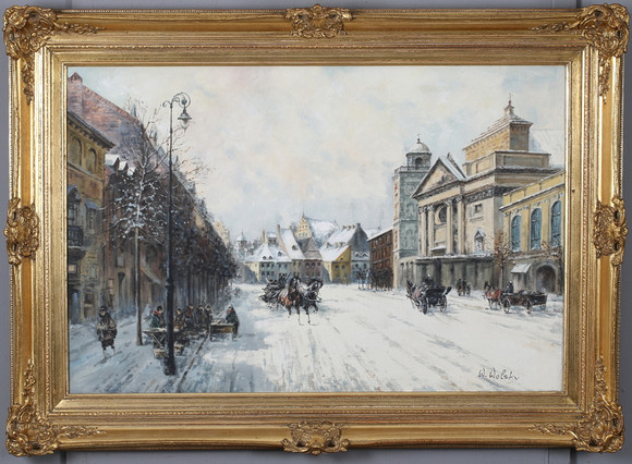 W. WOLSKY. Horse teams in Warsawa. oil on canvas, signed. Art ...