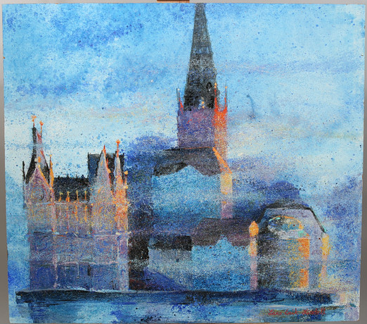 LARS ERIK LINDELL. Óleo sobre Tabla, Edificio de iglesia, firmado. Arte ...