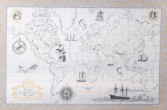 MAP. Silver, "The Royal geographical society silver map", Franklin Mint ...