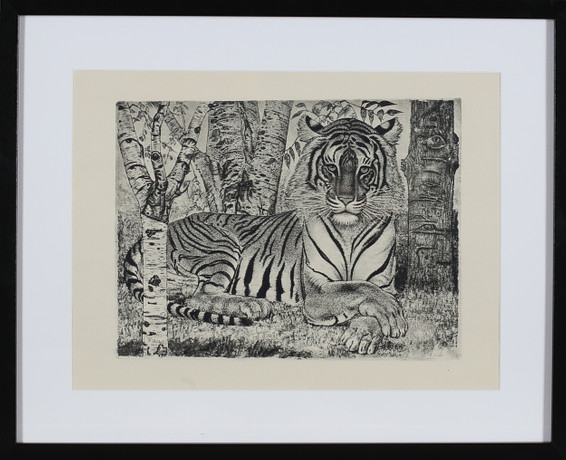 EDUARD WIIRALT. Tiger and Cat, offset print, signed and dated in the ...