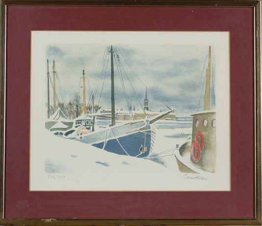 CARIN ADLER. Stockholm motif, Norrmälarstrand, color lithography ...