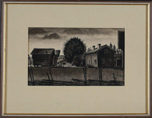 JOHN FRIBERG, Marker, Farm motif, signed. Art - Drawings - Auctionet