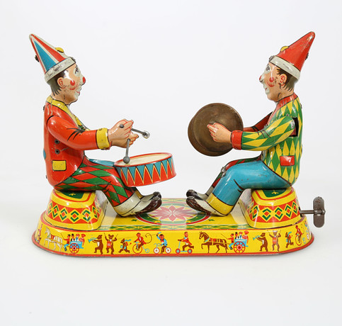 MECHANICAL TOY, tin, "Roberto and Antonio", 2 clowns playing music, EHN ...