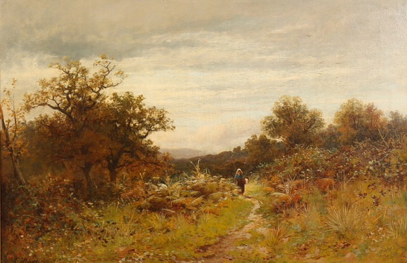 OIDENTIFIERAD KONSTNÄR. Woman on country path. Oil on canvas, signed ...