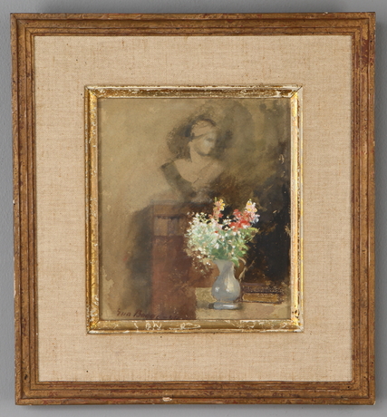 EVA BAGGE. Komposition med blombukett, blandteknik, signerad. Konst ...