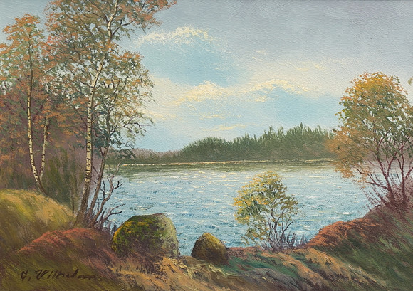 OIDENTIFIERAD KONSTNÄR. Skogssjö. Oil on canvas, signed C. Vilhelm. Art ...
