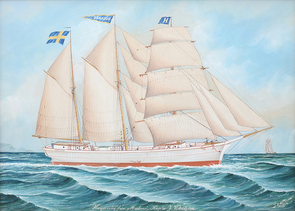 JOHAN ALFRED NILSSON EFTER (1864-1942). FARTYGSPORTRÄTT, skonerten ...