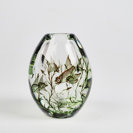 EDWARD HALD. Maljakko, "Graal", Orrefors, nro 1363D, signeerattu. Lasi ...