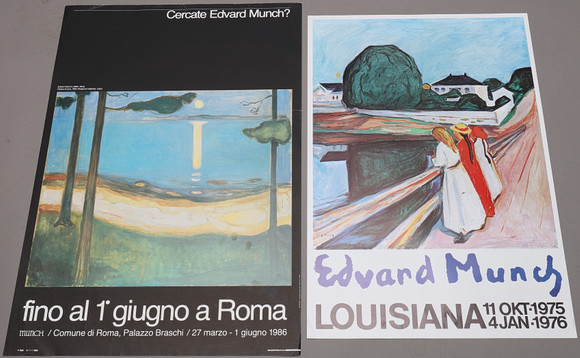 EDVARD MUNCH, Utställningsaffisch, 2 st, offsettryck, bl.a. Fino al 1 ...