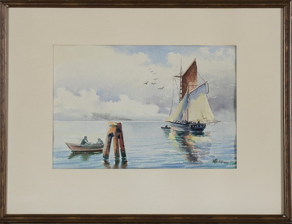 ALGOT NILSSON. watercolor, fishing boats, signed. Art - Paintings ...