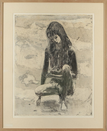 LOUIS BASTIN. Girl picking shells, etching, signed, numbered 82/150 ...