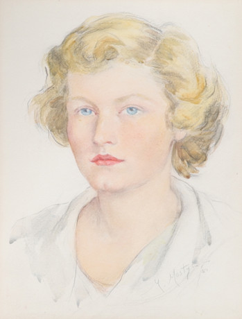 MARJORIE MOSTYN (1893-1979). Porträtt av Caroline, akvarell över ...