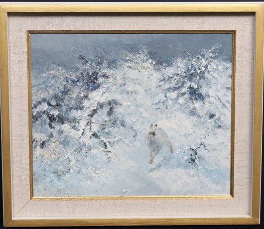 HENNING HOUGAARD. Hare in winter landscape. Oil on canvas, signed. Art ...