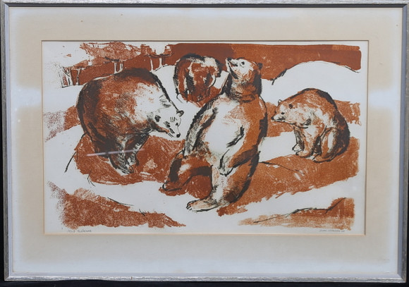 JOHN JOHNSON. "Bears". Color lithograph, signed, numbered 17/17 and ...