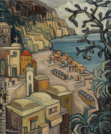 OIDENTIFIERAD KONSTNÄR. Southern village, oil on canvas, signed Frohm ...