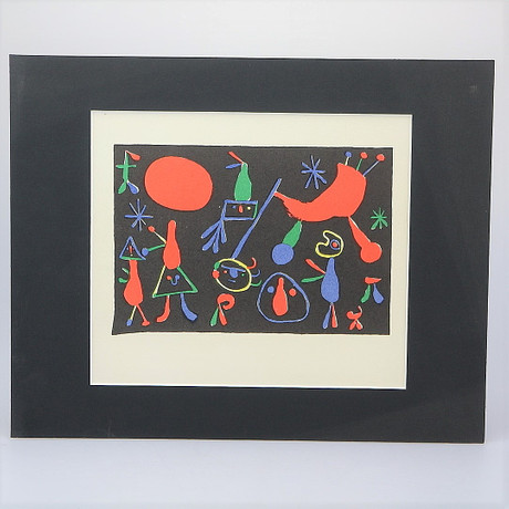 JOAN MIRÓ. "PEOPLE ON A BLACK BACKGROUND" LITHOGRAPH. Art - Graphic ...