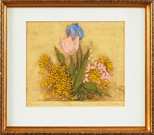 MAJA FJAESTAD. "Flowers", woodcut, hand print, signed. Art - Engravings ...