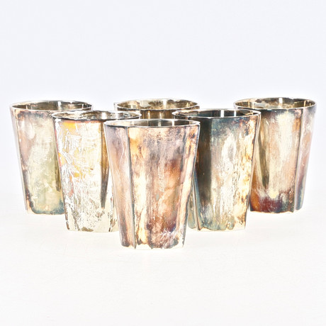 GLASS, 6 pcs, nickel silver, Sigvard Bernadotte, Gense, 1900s. Silver ...
