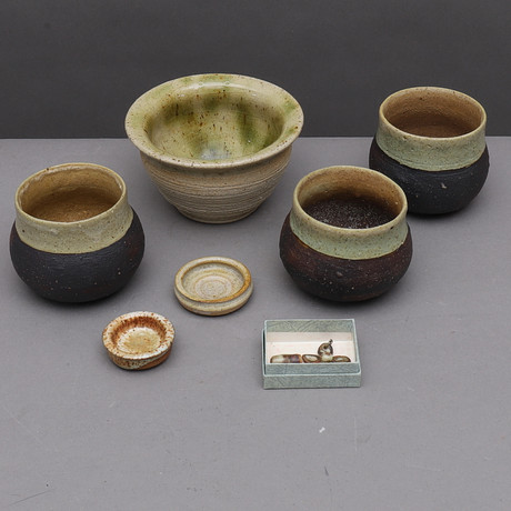 PARTI KERAMIK, 8 delar, bl.a. skålar, ljuslyktor & hänge, Gullevi ...