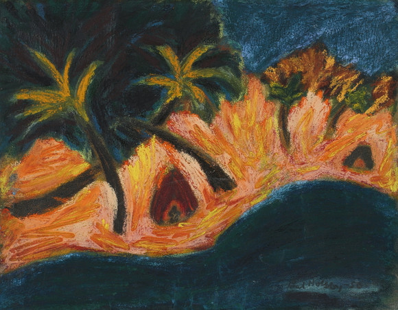 PAUL HOLSBY. "Martiniquen ranta, Länsi-Intia", guassi, signeerattu ...