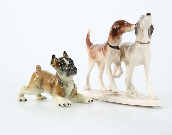 FIGURES, porcelain, Dogs, 2 pieces, marked. Ceramics & Porcelain ...