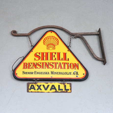 REKLAMSKYLT, emalj med gjutänsfäste, "Shell bensinstation, Svensk ...