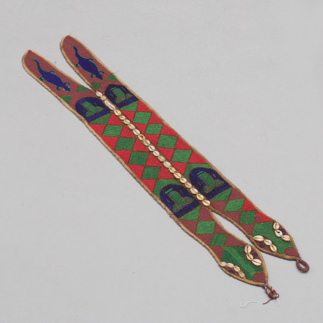 PEARL EMBROIDERY IN THE SHAPE OF TWO SNAKES, Yoruba, Nigeria, late 20th ...