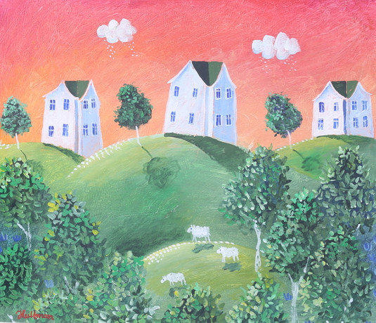 ANDERS HULTMAN. "On the meadow's chlorophyll", gouache, signed. Art ...