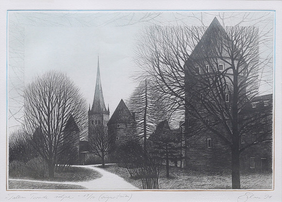 SIRJE EELMA, (1950 - ). "Tallinn Tornide Väljak", etching no. 17/50 ...