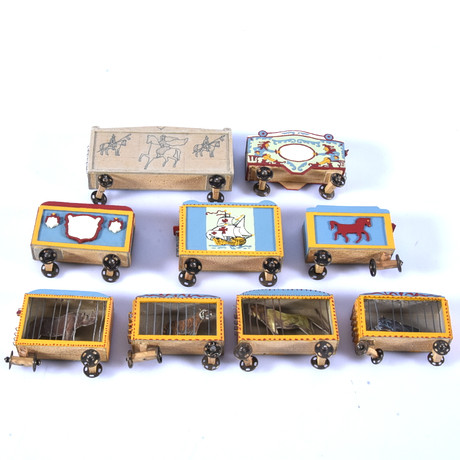 A Collection TOYS, Circus wagons, painted wood, first half of the 20th ...