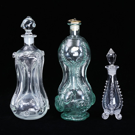 GLASS BOTTLE, CARAFE, 3 parts, glass, first half of the 20th century ...