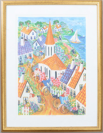 GUNILLA MANN. Color lithograph, "Rörum's church", signed and numbered ...