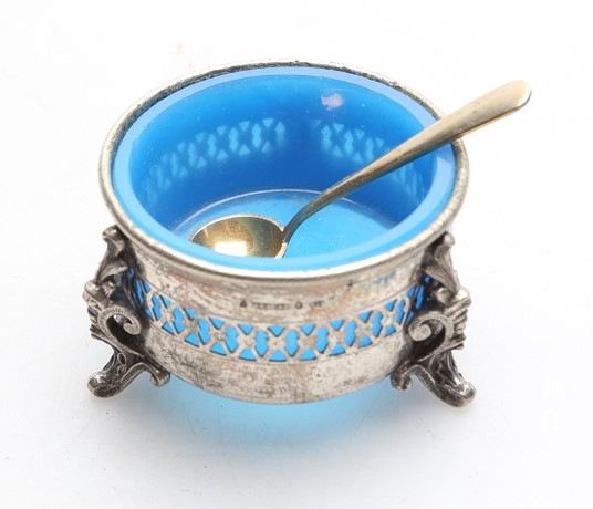 SALT POT with spoon, nickel silver, 1900s. Silver & Metals - Other ...