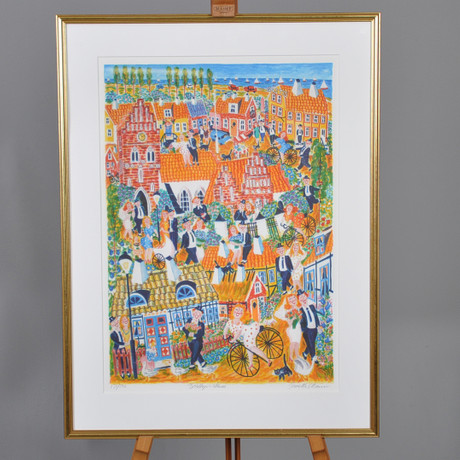 GUNILLA MANN Color lithograph "Wedding in Åhus" signed and numbered 131 ...
