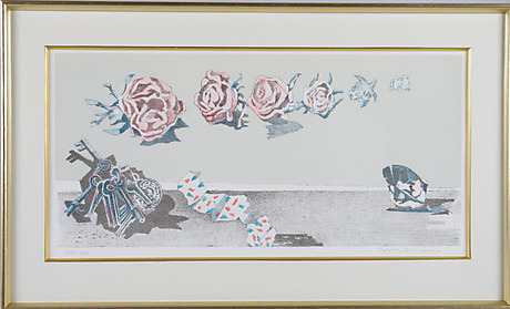 AXEL OLSON. composition with keys, color lithograph, signed Axel Olson ...