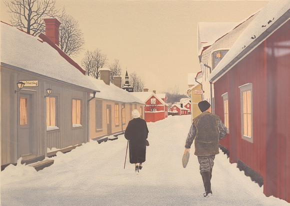 REINHOLD LJUNGGREN. "Motif from Trosa". Color lithograph, signed and ...