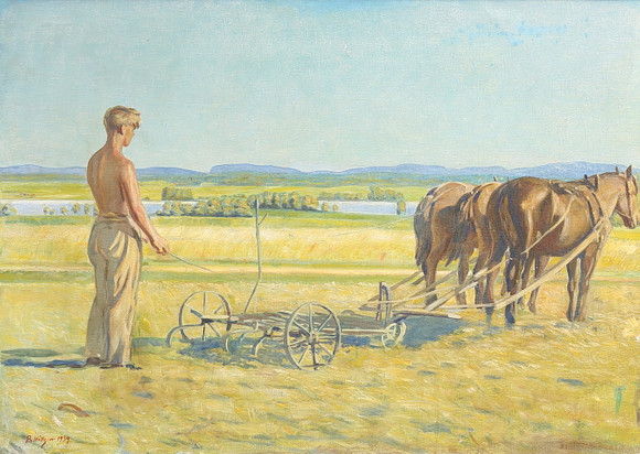 BROR HILLGREN. "Boy with horses". Oil on canvas, signed and dated 1939 ...