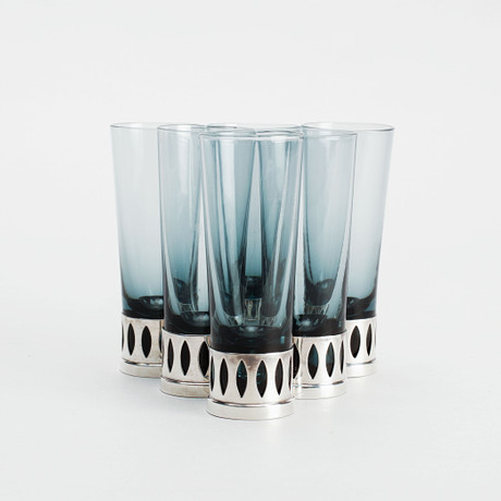 SNAPSGLAS, 6 st, silver och glas, Tage Göthlin, TESI Göteborg och ...