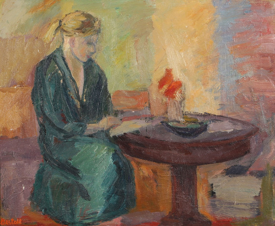 BERTIL BERTELL. Woman at table, oil on canvas, signed Bertell. Art ...