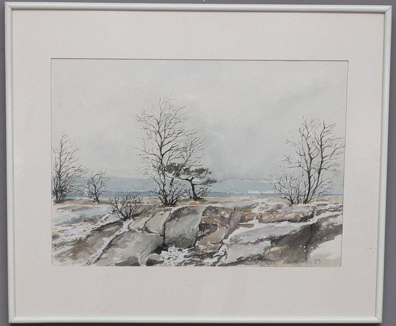 GIDEON JOHANSSON. akvarell, vinterlandskap, signerad Gideon. Konst ...