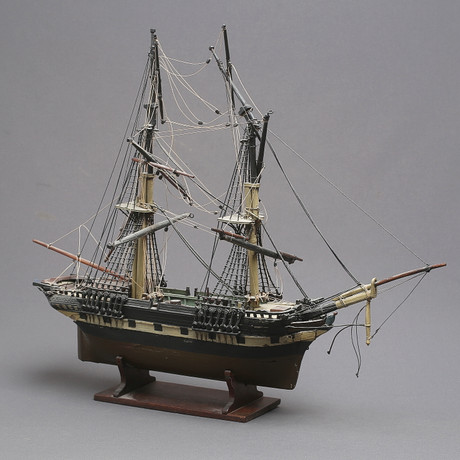 SHIP MODEL block model of brigantine 17th/18th century type. Painted ...