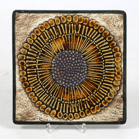 LISA LARSON. Wall relief, stoneware, sunflower, signed, Gustavsberg ...