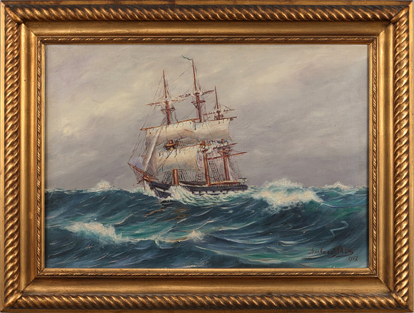 GERARD ALBE (1892-1965). FULL RIGGERS at sea, oil on canvas. Art ...