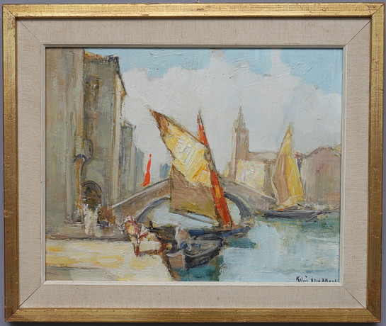 KNUT NORMAN. "Southern port", oil on Board, sign. Art - Paintings ...