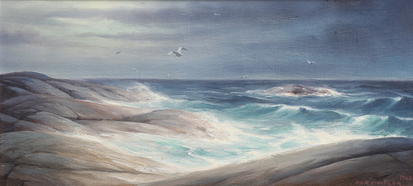 KARL GUSTAV HOLMBERG. Cliff coast with seagulls. Oil on canvas, signed ...